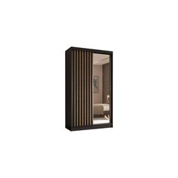 KLEIDERSCHRANK mit Spiegel-Schiebet&uuml;ren und Aluminium-Leisten - LAMELO - 120 cm Schwarz+Schwarz+ Artisan