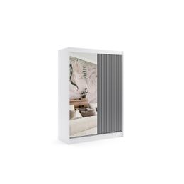KLEIDERSCHRANK VILAN mit Spiegel/LED - 150 cm - Wei&szlig;|Schwarz