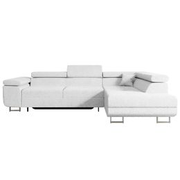 ECKSOFA mit Schlaffunktion und Bettkasten GUSA-L 272x202x107 cm Wei&szlig; Boucl&eacute;