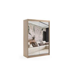 KLEIDERSCHRANK mit Spiegel-Schiebet&uuml;ren und Aluminium-Leisten - DEBI - 120 cm Sonoma