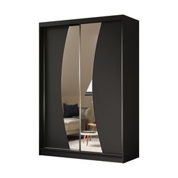 KLEIDERSCHRANK mit Spiegel-Schiebet&uuml;ren und Aluminium-Leisten, LED-Beleuchtung - VOXI - 150 cm Schwarz