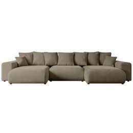 WOHNLANDSCHAFT mit Schlaffunktion ESKAR-U -364x176x72cm Braun Velours