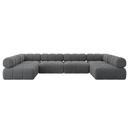 WOHNLANDSCHAFT modulares Sofa Garvo-U2 - 380x190x70 cm Dunkelgrau Cord