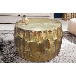 Riess Ambiente Runder Couchtisch ORGANIC ORIENT 70cm gold Metall Hammerschlag 3D-Design handmade Riess-Ambiente Sofatisch Wohnzimmertisch S&auml;ulentisch Boheme...