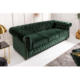 Riess Ambiente Chesterfield 3-Sitzer Sofa 205cm flaschengr&uuml;n Samt Federkern Knopfheftung Riess-Ambiente Wohnzimmer