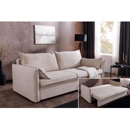 Riess Ambiente XXL Sofa mit Schlaffunktion APARTMENT beige Cord inkl. Bettkasten und Kissen Riess-Ambiente Wohnzimmer Retro Vintage