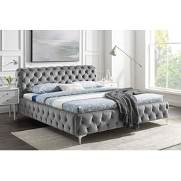 Riess Ambiente Design Doppelbett MODERN BAROCK 180x200cm grau Samt Chesterfield Riess-Ambiente
