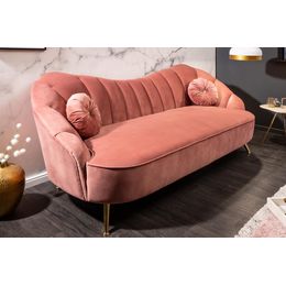 Riess Ambiente Retro 3-Sitzer Sofa ARIELLE 220cm altrosa Samt goldene Metallf&uuml;&szlig;e Ziersteppung Riess-Ambiente Wohnzimmer