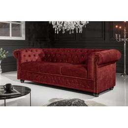 Riess Ambiente Barock Sofa CHESTERFIELD 205cm rot Samt Federkern Knopfheftung 3-Sitzer Couch Riess-Ambiente Wohnzimmer