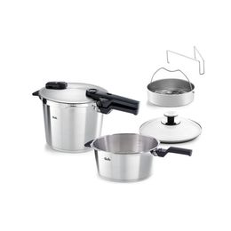 Fissler Schnellkochtopfset Vitaquick&reg; Premium satiniert, Edelstahl, Metall, 3-teilig, Made in Germany, Sicherheitsventil, Sicherheitsdichtung, Sicherheitsverschluss, Gegengriff, Kochen, T&ouml;pfe, Schnellkocht&ouml;pfe