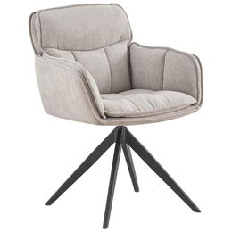 Hom&acute;in Hom`in Armlehnstuhl, Schwarz, Beige, Metall, Textil, Drehkreuz, 62x86x65 cm, Sitzfl&auml;che 360&deg; drehbar, inklusive Armlehnen, Esszimmer, St&uuml;hle, Esszimmerst&uuml;hle, Armlehnenst&uuml;hle