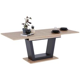 Esstisch, Schwarz, Eiche Artisan, Holzwerkstoff, rechteckig, eckig, Bodenplatte, 90x77.3x160-200 cm, ausziehbar, Esszimmer, Tische, Esstische, Esstische ausziehbar