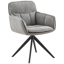 Hom&acute;in Hom`in Armlehnstuhl, Grau, Schwarz, Metall, Textil, Drehkreuz, 62x86x65 cm, Sitzfl&auml;che 360&deg; drehbar, inklusive Armlehnen, Esszimmer, St&uuml;hle, Esszimmerst&uuml;hle, Armlehnenst&uuml;hle