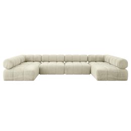 WOHNLANDSCHAFT modulares Sofa Garvo-U2 - 380x190x70 cm Beige Velours