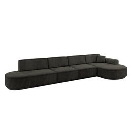 ECKSOFA Ottomane Rechts MARI-L3-v3 - 413x171x83 cm Schwarz Velours