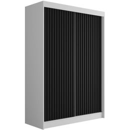KLEIDERSCHRANK mit Lamel-Schiebet&uuml;ren VILANv2 - 150 cm Wei&szlig; + Lamelle schwarz