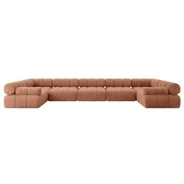 WOHNLANDSCHAFT modulares Sofa Birno-U3 - 475x190x70 cm Apricot Velours