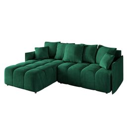 ECKSOFA Ottomane links LONLI-L 251x189x68 Dunkelgr&uuml;n Velours