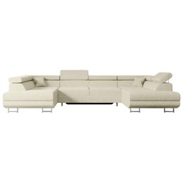 WOHNLANDSCHAFT mit Schlaffunktion und Bettkasten GUSA-U 342x202x107 cm Beige Boucl&eacute;