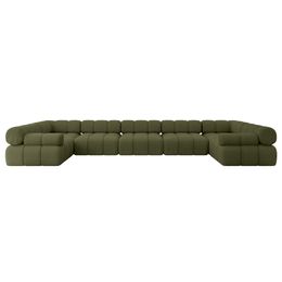 WOHNLANDSCHAFT modulares Sofa Birno-U3 - 475x190x70 cm Gr&uuml;n Boucl&eacute;