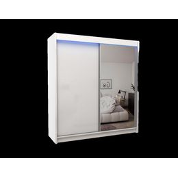KLEIDERSCHRANK mit Spiegel-Schiebet&uuml;ren und Aluminium-Leisten - PARTI - 200 cm Wei&szlig;
