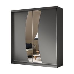 KLEIDERSCHRANK mit Spiegel-Schiebet&uuml;ren und Aluminium-Leisten - VOXI - 200 cm Grau