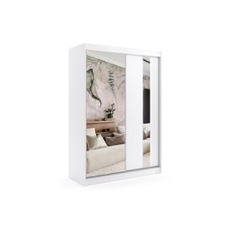 KLEIDERSCHRANK mit Spiegel-Schiebet&uuml;ren und Aluminium-Leisten, LED-Beleuchtung - GRACE - 160 cm Wei&szlig;