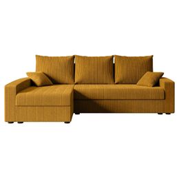 ECKSOFA mit Schlaffunktion und Bettkasten ALESIA-L 231x140x90 cm Senfgelb Cord