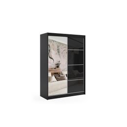KLEIDERSCHRANK mit Spiegel-Schiebet&uuml;ren und Aluminium-Leisten, LED-Beleuchtung - VIVONA - 150 cm Schwarz