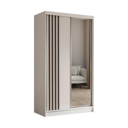 KLEIDERSCHRANK mit Spiegel-Schiebet&uuml;ren und Aluminium-Leisten, LED-Beleuchtung - NALLA - 120 cm Wei&szlig;+Wei&szlig;+Schwarz