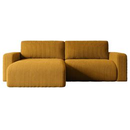 ECKSOFA mit Schlaffunktion und Bettkasten KLEEA-L - 247x143x83 cm Senfgelb Cord