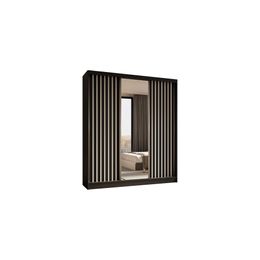 KLEIDERSCHRANK mit Spiegel-Schiebet&uuml;ren und Aluminium-Leisten, LED-Beleuchtung - LAMELO - 180 cm Schwarz+Schwarz+Wei&szlig;