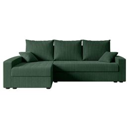 ECKSOFA mit Schlaffunktion und Bettkasten ALESIA-L 231x140x90 cm Gr&uuml;n Cord