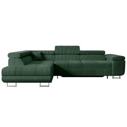 ECKSOFA mit Schlaffunktion und Bettkasten GUSA-L 272x202x107 cm Gr&uuml;n Cord