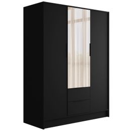 KLEIDERSCHRANK mit Spiegel und Fl&uuml;gelt&uuml;ren KOLIN 150x200cm Schwarz