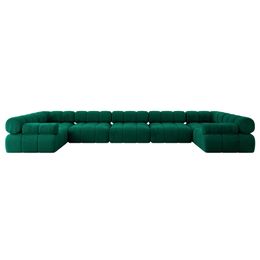 WOHNLANDSCHAFT modulares Sofa Birno-U3 - 475x190x70 cm Dunkelgr&uuml;n Velours