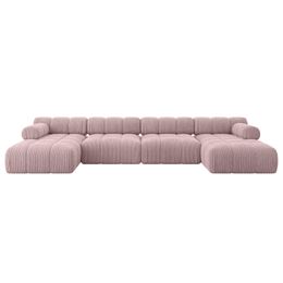 WOHNLANDSCHAFT modulares Sofa Tesso-U2 - 380x160x70 cm Rosa Cord