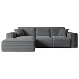 ECKSOFA Ottomane Links SERRA-L - 266x169x80 cm Dunkelgrau Cord