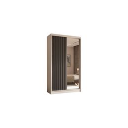 KLEIDERSCHRANK mit Spiegel-Schiebet&uuml;ren und Aluminium-Leisten, LED-Beleuchtung - LAMELO - 120 cm Wei&szlig;+Grau+Grau