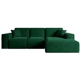 ECKSOFA Ottomane Rechts SERRA-L - 266x169x80 cm Gr&uuml;n Velours