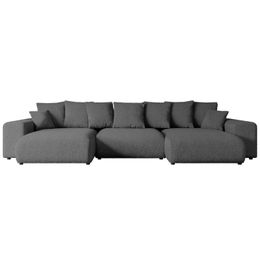 WOHNLANDSCHAFT mit Schlaffunktion ESKAR-U -364x176x72cm Grau Boucl&eacute;