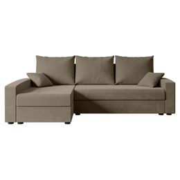 ECKSOFA mit Schlaffunktion und Bettkasten ALESIA-L 231x140x90 cm Braun Velours
