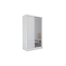 KLEIDERSCHRANK mit Spiegel-Schiebet&uuml;ren und Aluminium-Leisten - PARTI - 150 cm Wei&szlig;