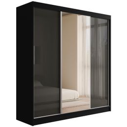 KLEIDERSCHRANK mit Spiegel V2-VITA 215x200 cm - Schwarz|Grau