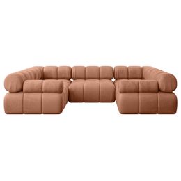 WOHNLANDSCHAFT modulares Sofa Birno-U1 - 285x190x70 cm Apricot Velours