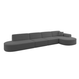 ECKSOFA Ottomane Rechts MARI-L3 - 413x171x79 cm Grau Boucl&eacute;