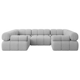 WOHNLANDSCHAFT modulares Sofa Birno-U1 - 285x190x70 cm Hellgrau Boucl&eacute;