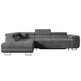 ECKSOFA mit Schlaffunktion und Bettkasten GUSA-L 272x202x107 cm Grau Cord