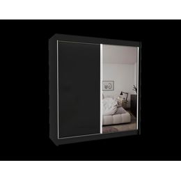 KLEIDERSCHRANK mit Spiegel-Schiebet&uuml;ren und Aluminium-Leisten, LED-Beleuchtung - PARTI - 200 cm Schwarz