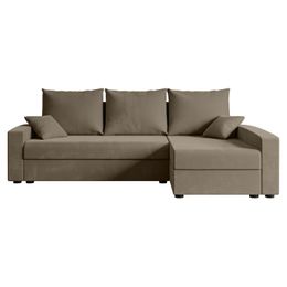 ECKSOFA mit Schlaffunktion und Bettkasten ALESIA-L 231x140x90 cm Braun Velours